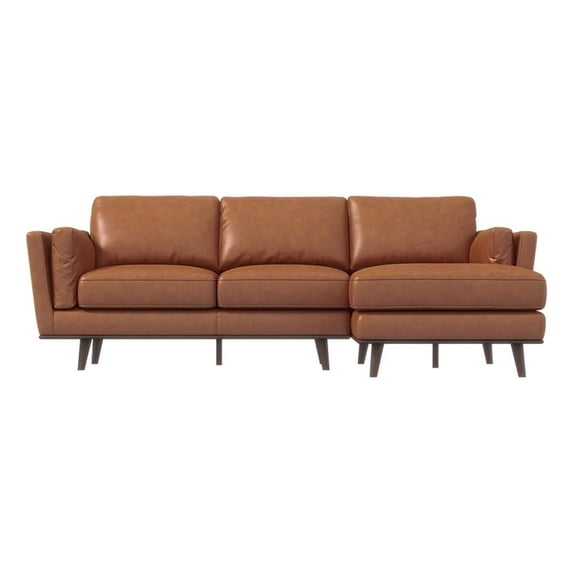 Pemberly Row Mid-Century Genuine Leather Right Facing Sectional Sofa in ...
