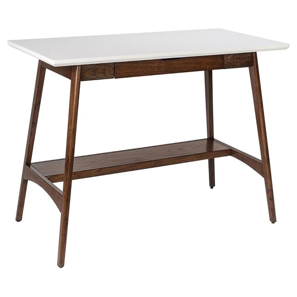 Pemberly Row Mid-Century MDF Rubber Wood Desk in Off White/Pecan ...