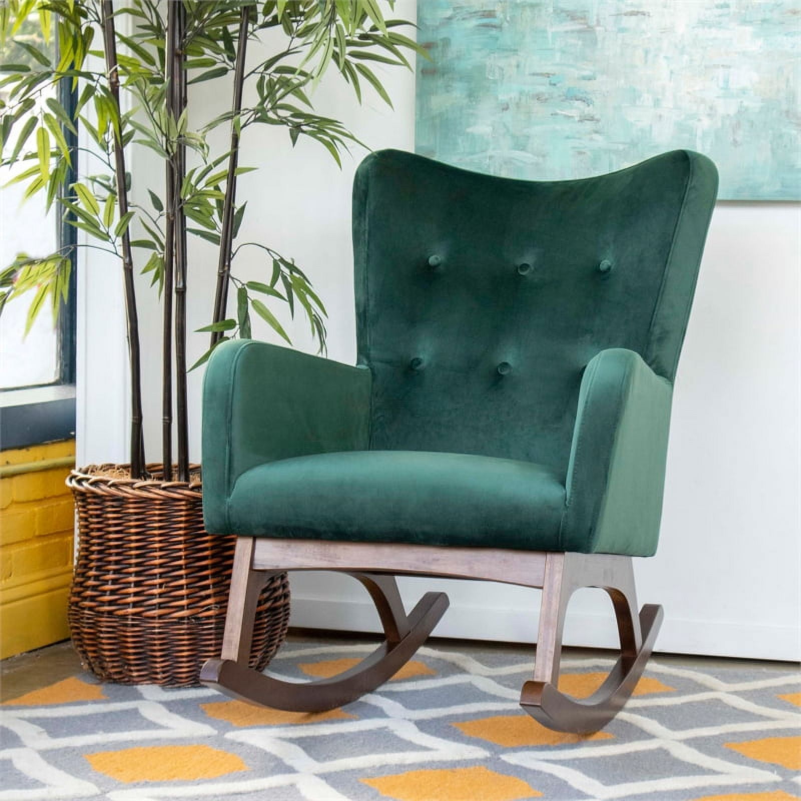 Pemberly Row Mid-Century Modern Tight Back Velvet Rocking Chair in ...
