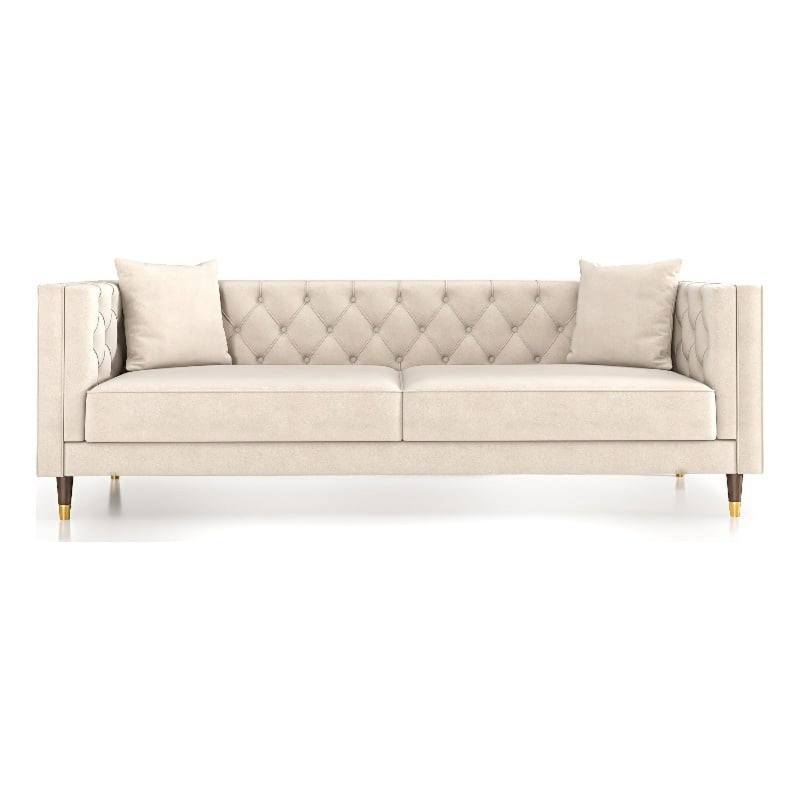 Pemberly Row Mid Century Modern Tufted Cream Velvet Living Room Couch ...