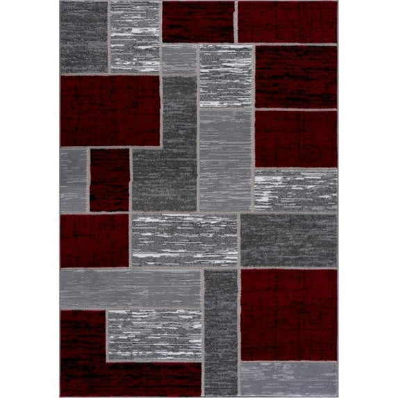 Pemberly Row Mid-Century Red Geometric 5 ft. x 7 ft. Fabric Area Rug ...