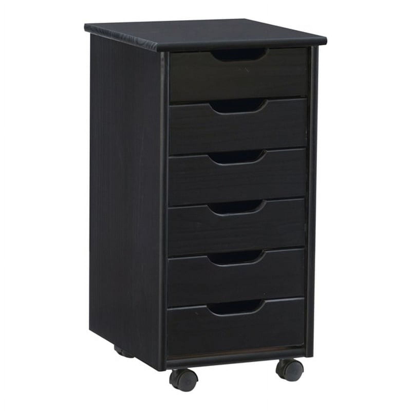 Pemberly Row Mid Century Six Drawer Wood Rolling Storage Cart in Black ...