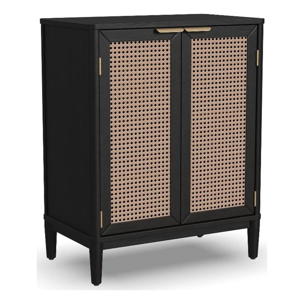Pemberly Row Mid-Century Wood Bar Cabinet with 2 Shelves in Black ...