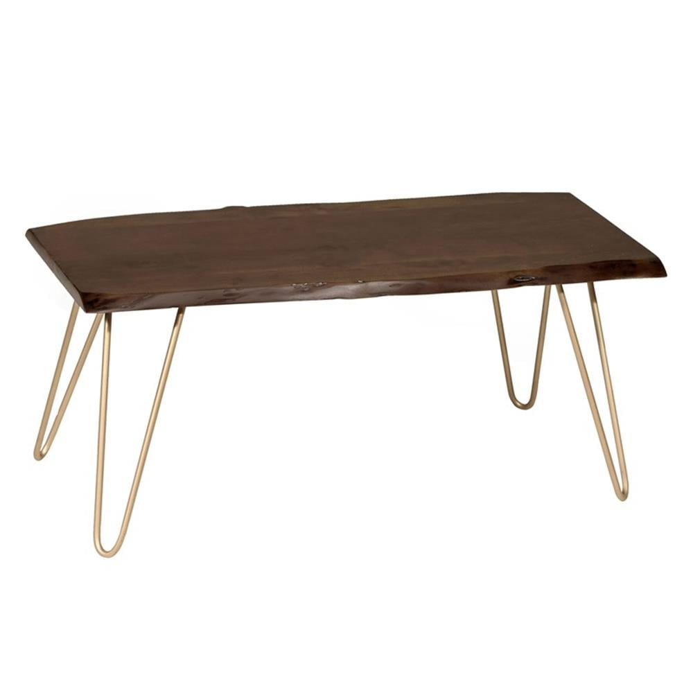 Pemberly Row Mid Century Wood Top Espresso Live Edge Coffee Table and ...