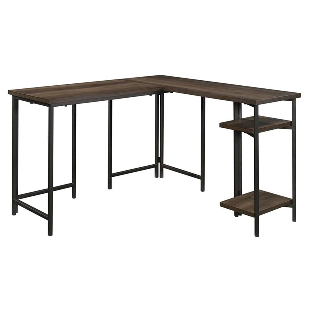 Pemberly Row Mid-Century Wood and Metal L-Shape Desk in Smoked Oak ...