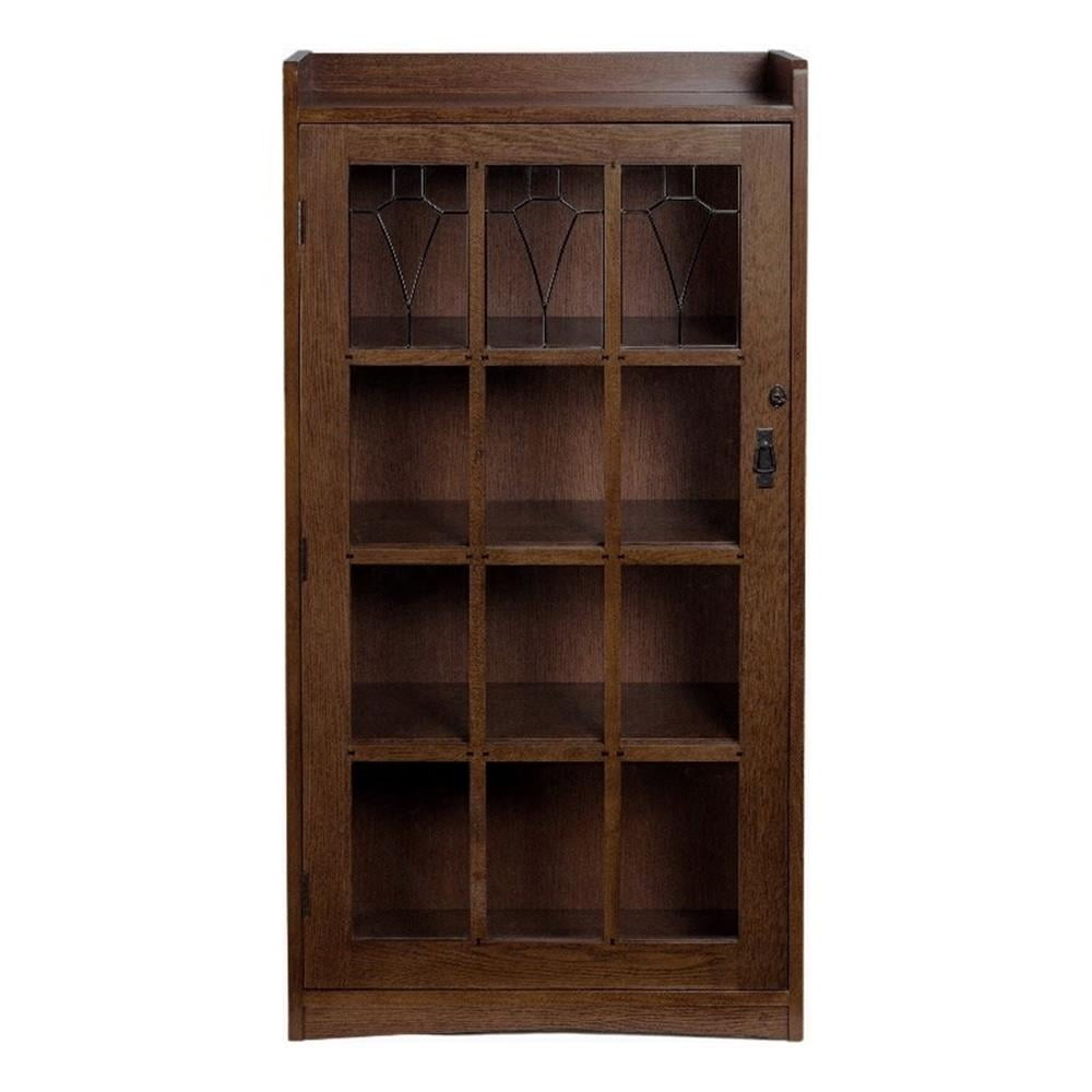 Pemberly Row Mission Leaded Glass Bookcase with Lock & Key in Walnut ...