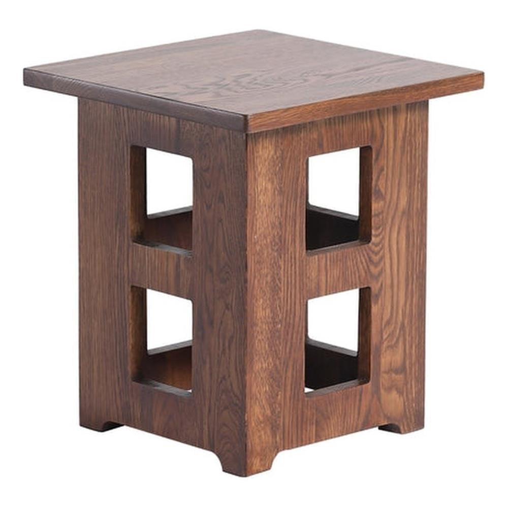 Pemberly Row Mission Solid Oak Square End Table with Cut Outs - Walnut ...