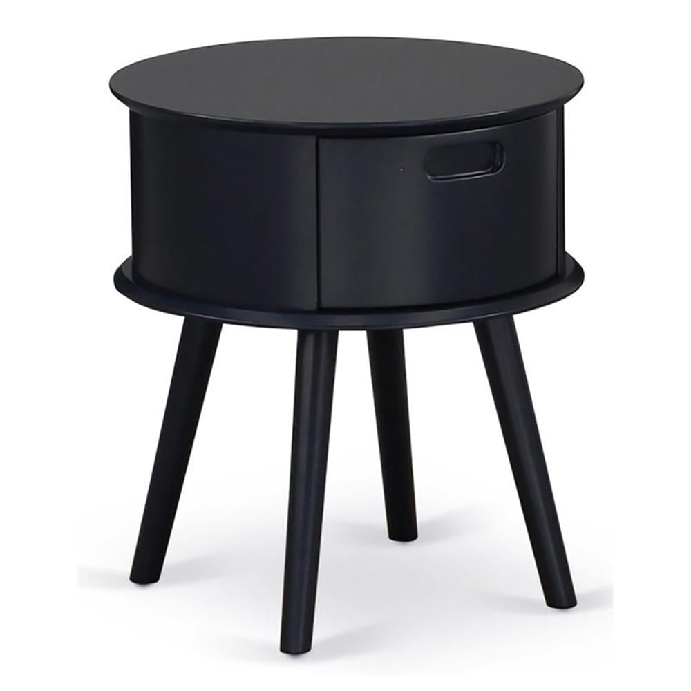 Pemberly Row Modern 19" Round Wood Nightstand with Drawer in Black ...