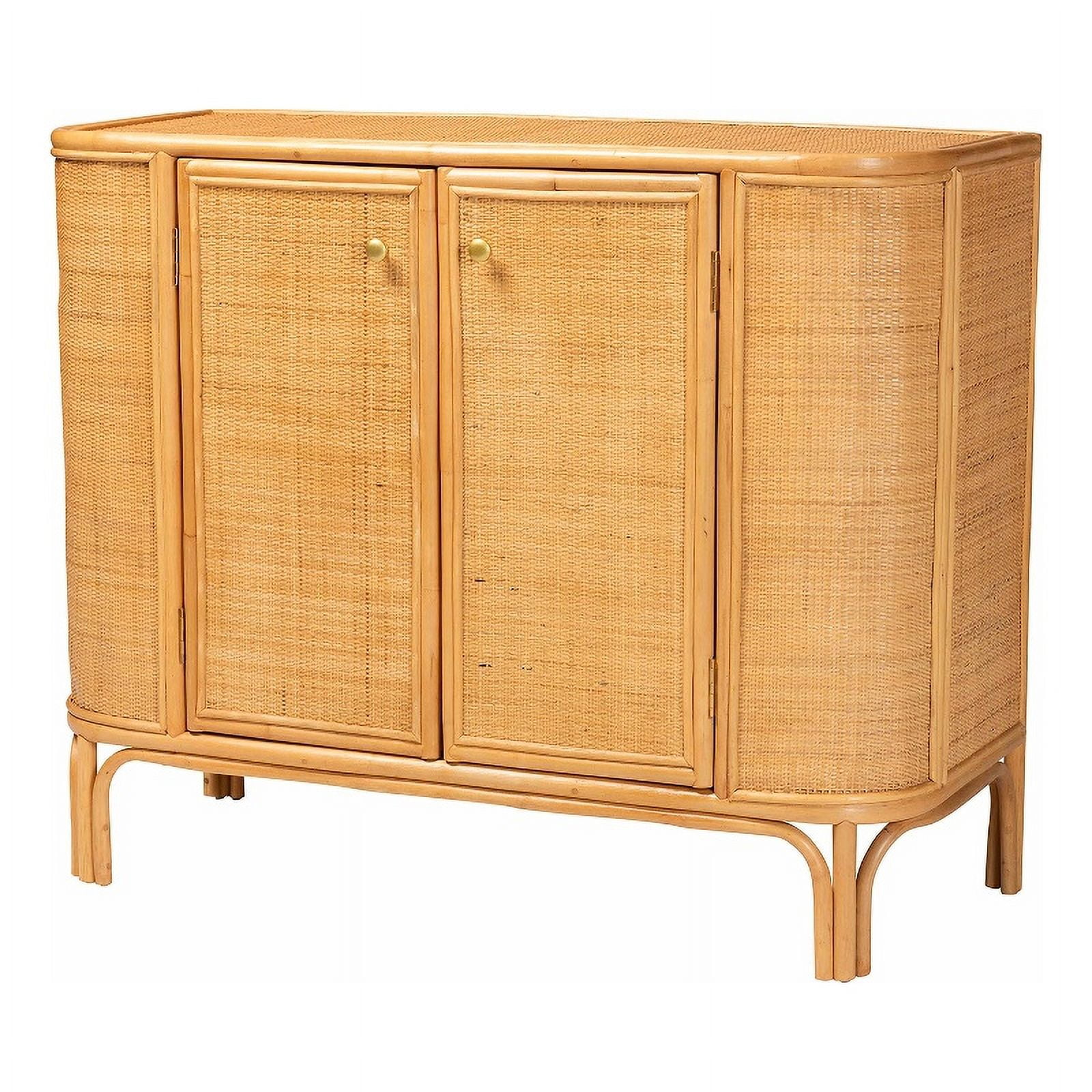 Pemberly Row Modern 2-Door Rattan Storage Cabinet in Natural Brown ...