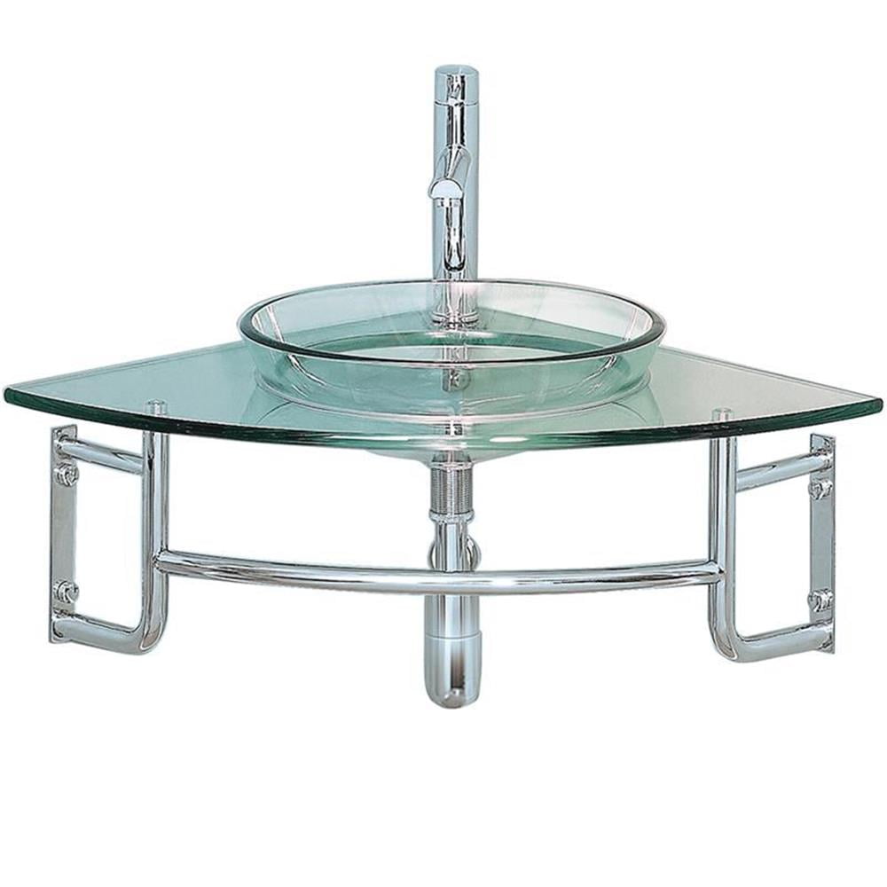 Pemberly Row Modern 24" Corner Mount Modern Glass Bathroom Vanity ...