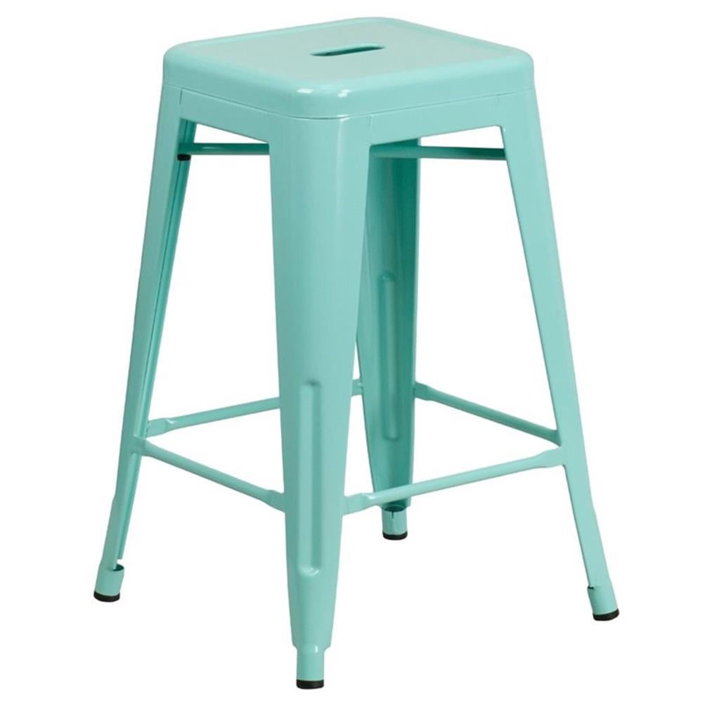 Pemberly Row Modern 24" Metal Backless Counter Stool in Mint Green ...