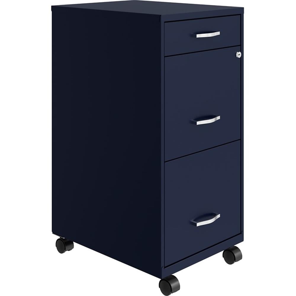 Pemberly Row Modern 3-Drawers Vertical Navy Metal Filing Cabinet Pre ...