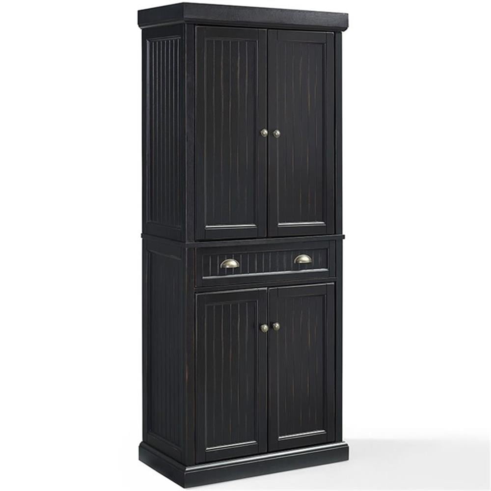 Pemberly Row Modern 4 Door Wood Coastal Pantry in Distressed Black ...