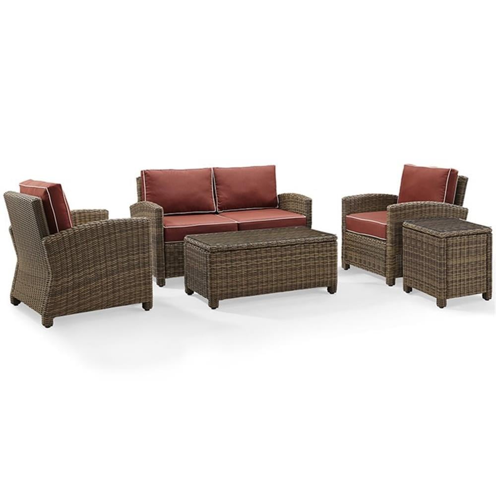 Pemberly Row Modern 5 Piece Metal Patio Sofa Set in Brown / Red ...