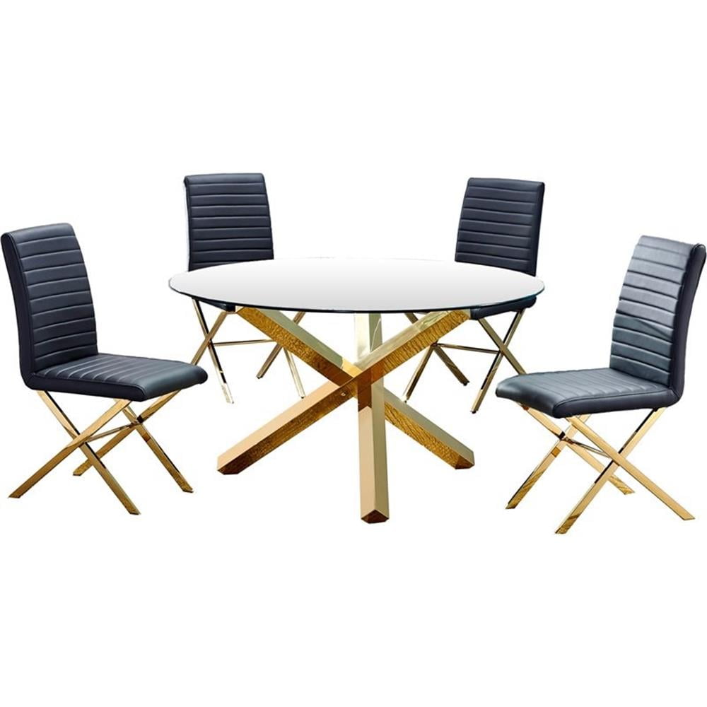 Pemberly Row Modern 5 Piece Round Faux Leather Dining Set in Gray ...