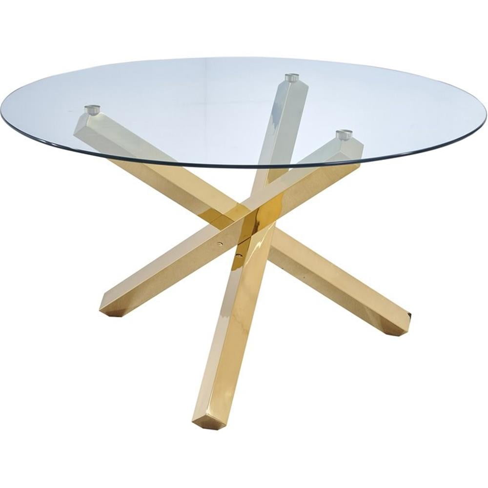 Pemberly Row Modern 54" Round Tempered Glass Dining Table in Gold ...