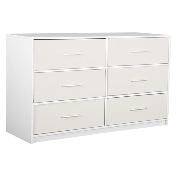 Pemberly Row Modern 6-Drawer Dresser with Large Fabric Drawers in White ...