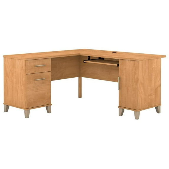 Pemberly Row Modern 60W L Desk in Maple Cross - Engineered Wood ...