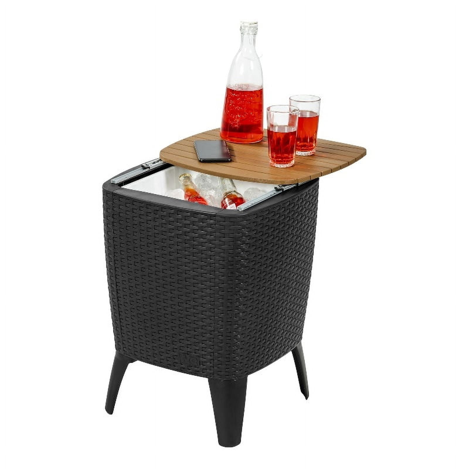 Pemberly Row Modern 7.7 Gallon Beverage Cooler Table in Teak Brown ...