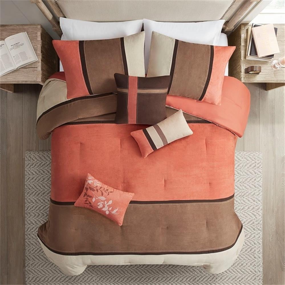Pemberly Row Modern 7-Piece Faux Suede Comforter Set in Coral - Walmart.com