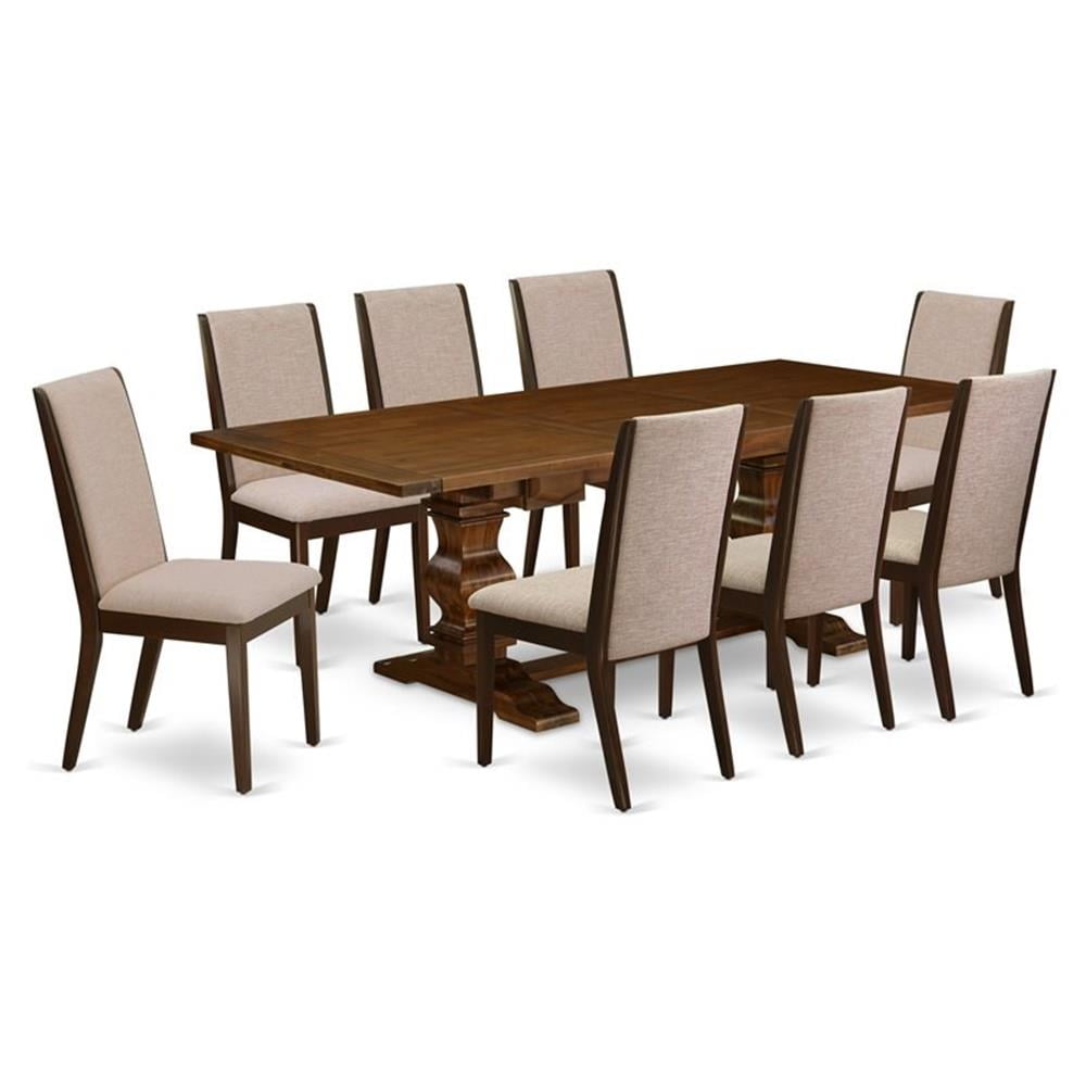 Pemberly Row Modern 9-piece Wood Dining Set in Walnut/Light Tan ...