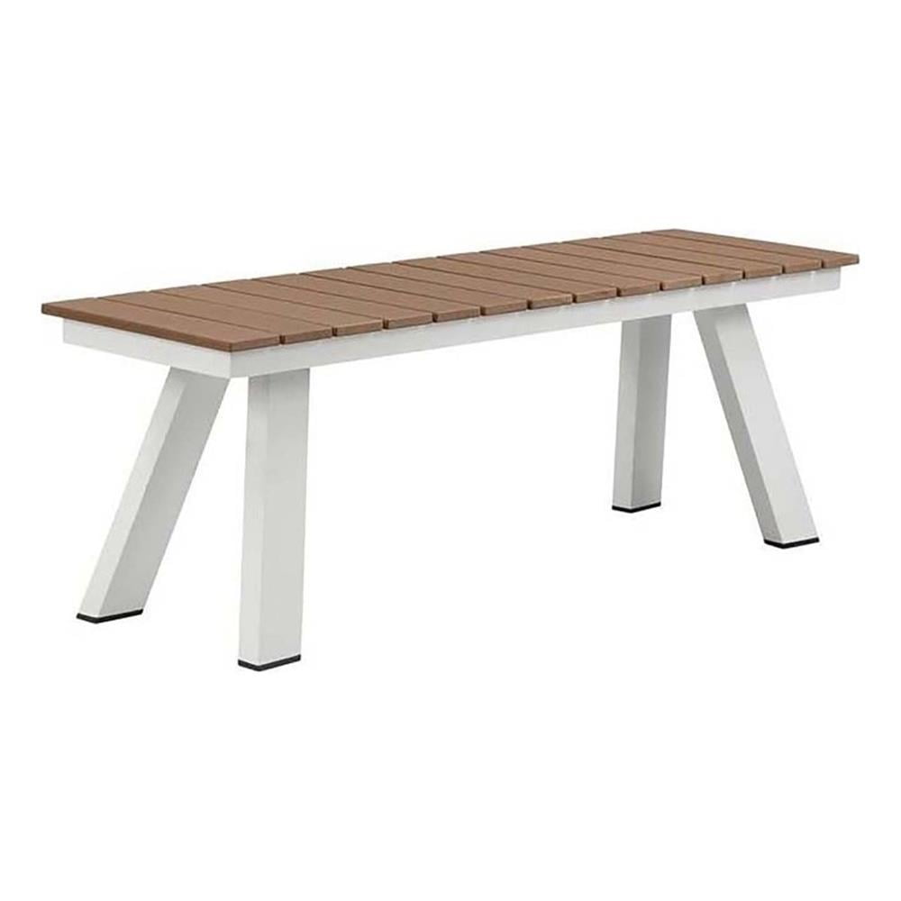 Pemberly Row Modern Aluminum and Polyresin Bench in Teak and White ...