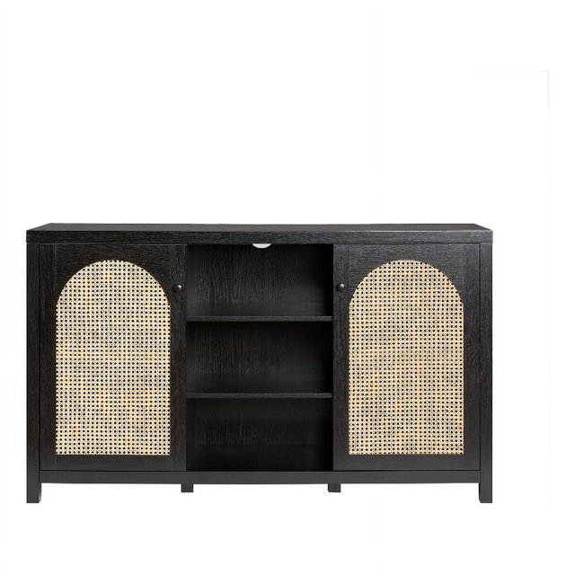 Pemberly Row Modern Arched Rattan 2-Door Wood Sideboard 58" - Black ...