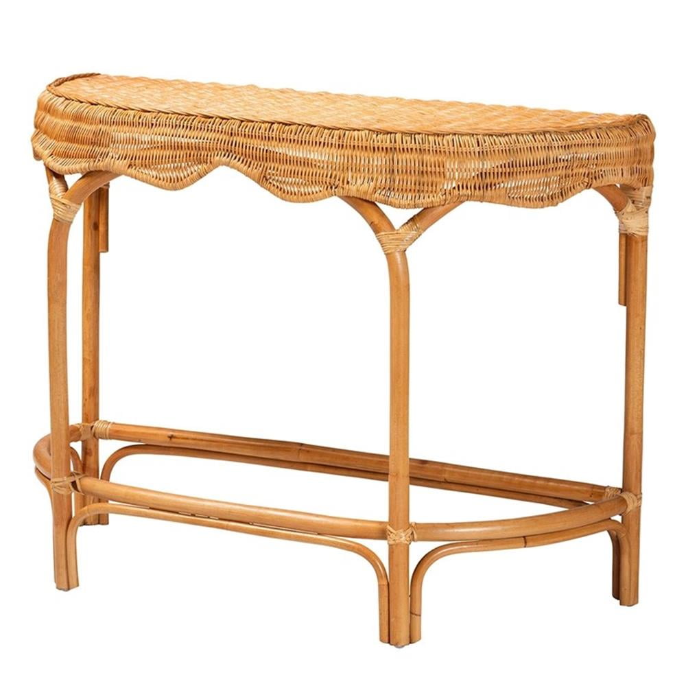 Pemberly Row Modern Bohemian Natural Brown Rattan Console Table ...