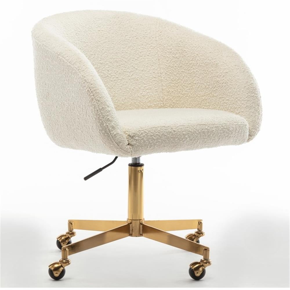 Pemberly Row Modern Boucle Swivel Rolling Task Chair in White - Walmart.com