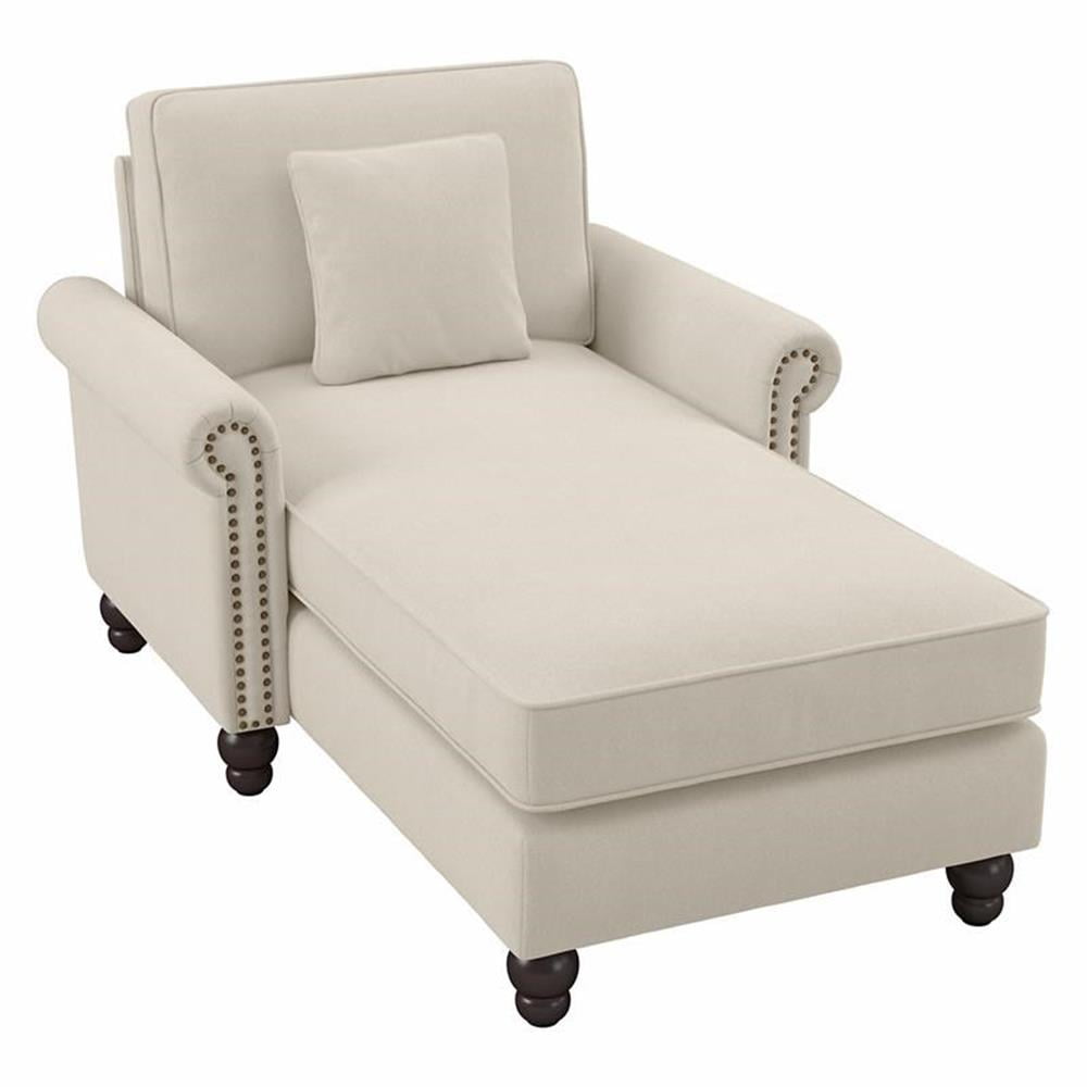 Pemberly Row Modern Chaise with Arms in Cream Herringbone Fabric ...