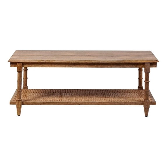 Pemberly Row Modern Chesterfield Wood & Cane Coffee Table in Brown ...