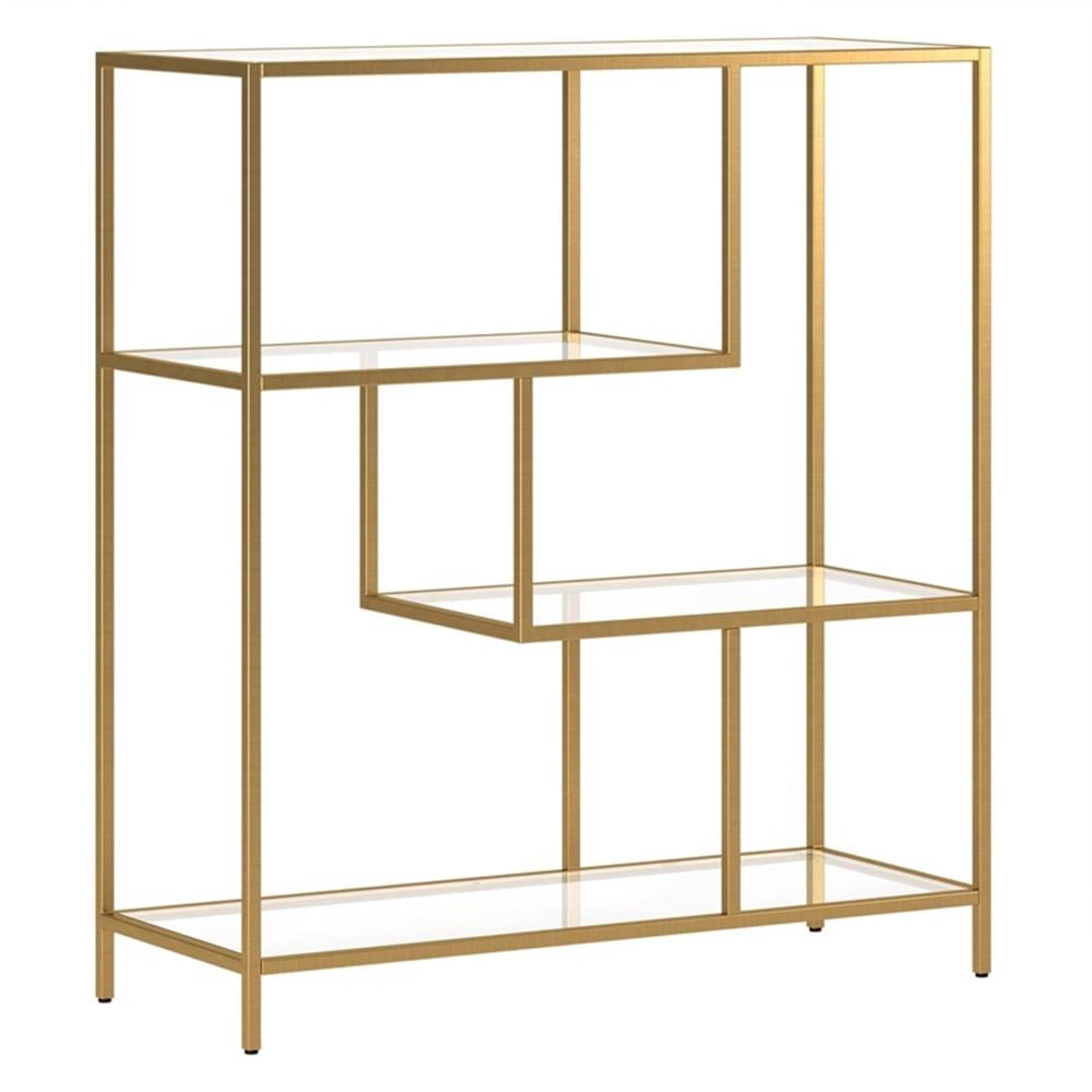 Pemberly Row Modern / Contemporary 40" Tall Brass Finish Bookcase ...