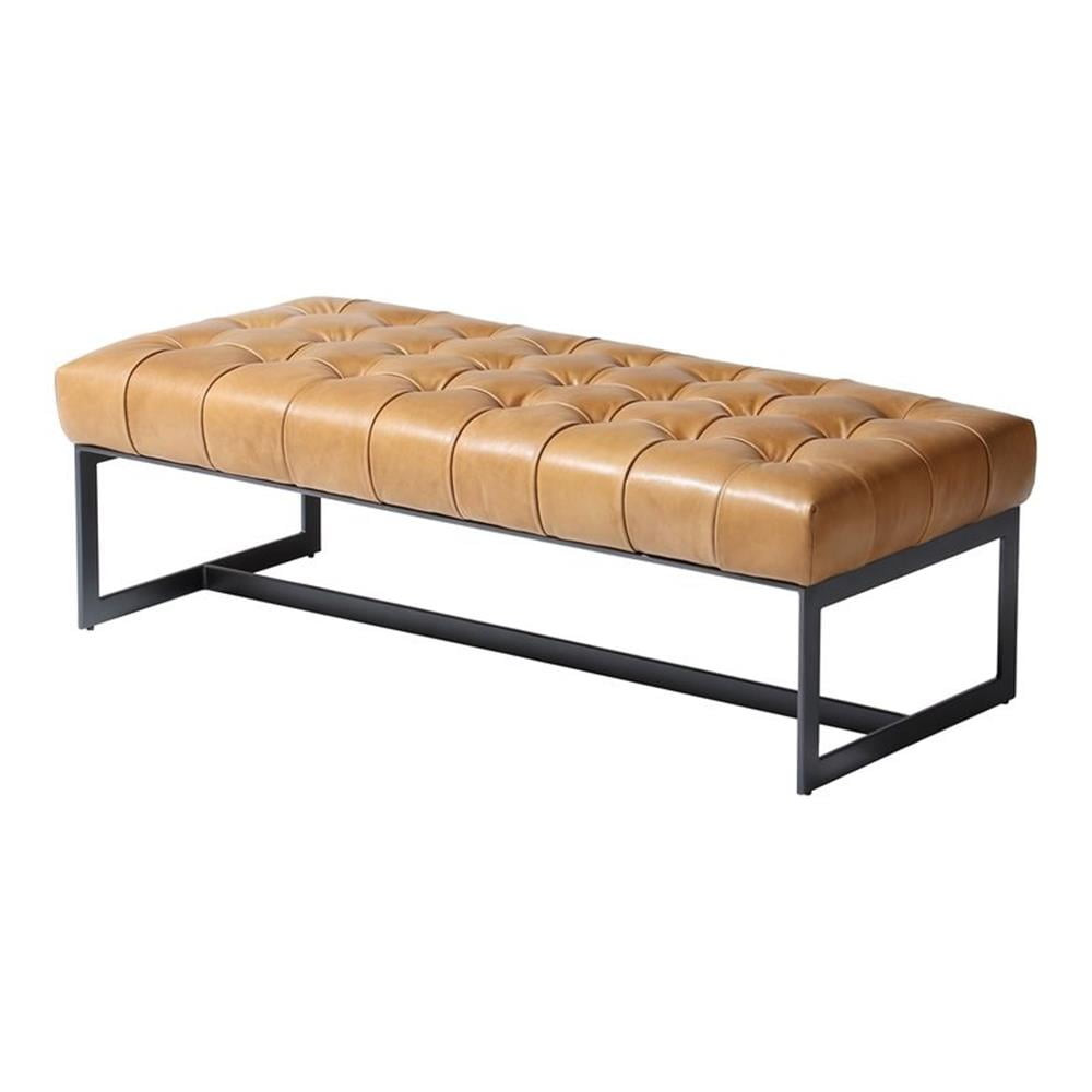 Pemberly Row Modern / Contemporary Leather Bench in Tan Finish ...
