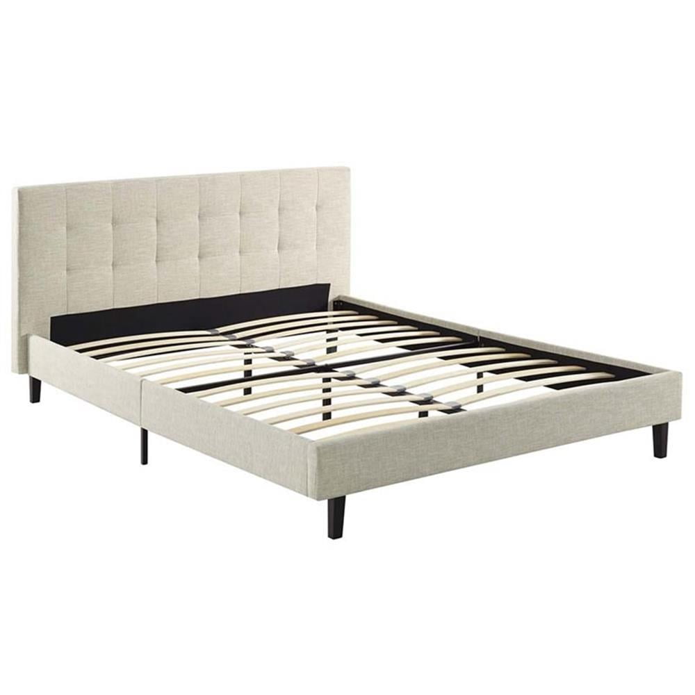Pemberly Row Modern / Contemporary Tufted Full Platform Bed in Beige ...