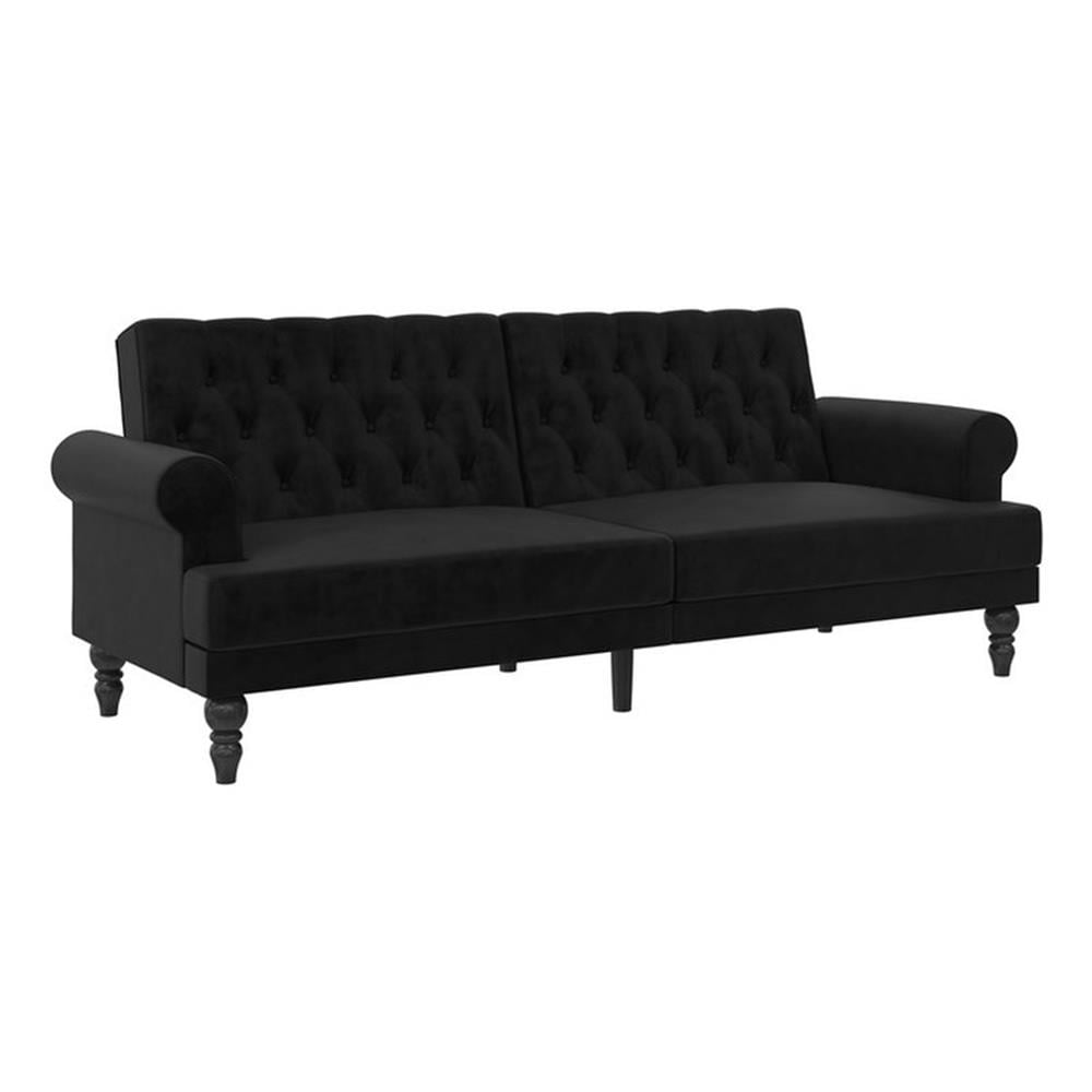 Pemberly Row Modern / Contemporary Upholstered Futon in Black Velvet ...