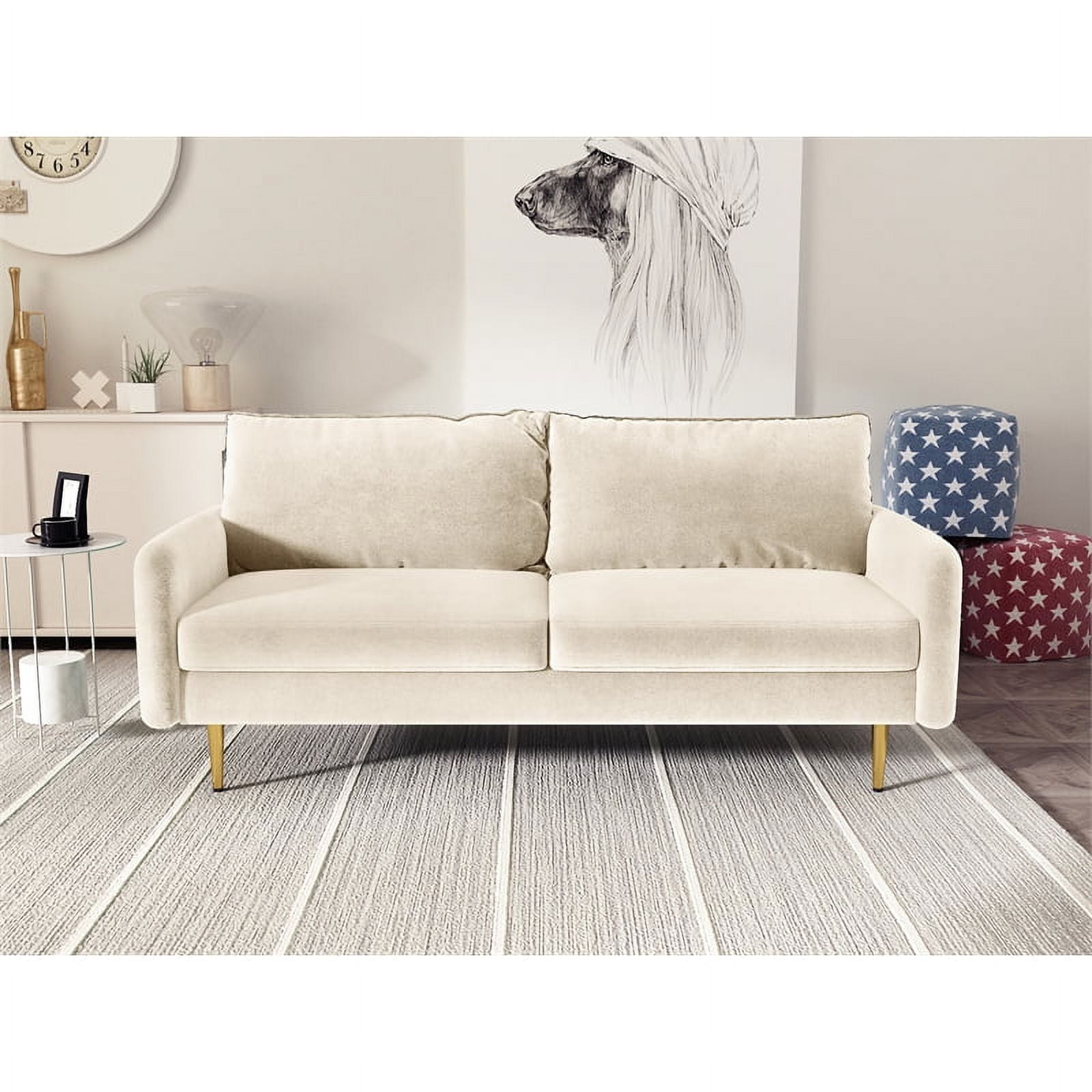Pemberly Row Modern / Contemporary Velvet Living Room Sofa in Beige ...