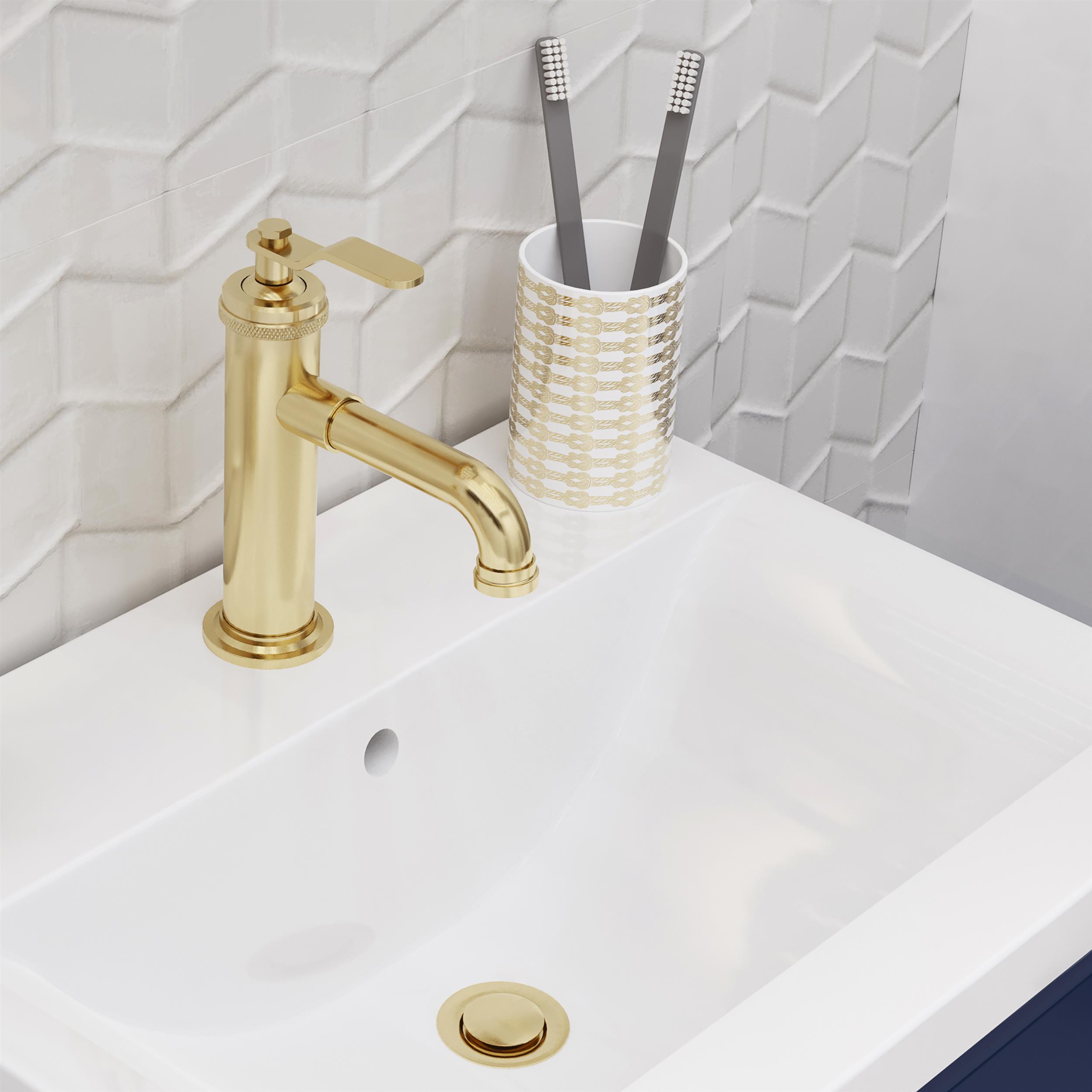 Pemberly Row Modern Cylindrical Brass Metal Faucet in Satin Gold ...
