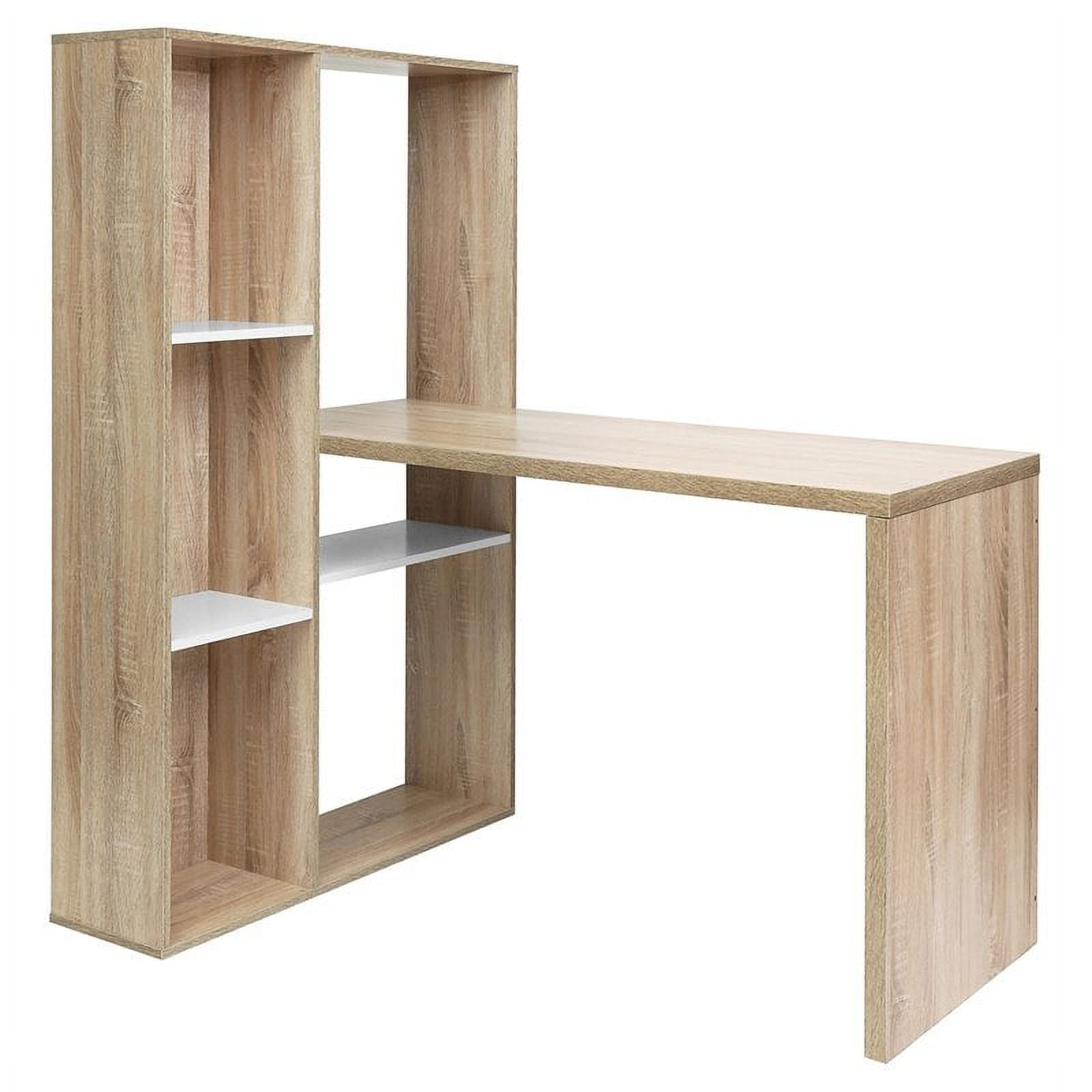 Pemberly Row Modern Engineered Wood Computer Desk with Bookcase in Oak ...