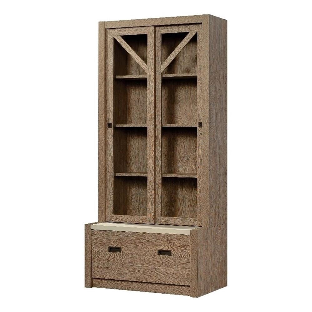 Pemberly Row Modern Engineered Wood Library in Brushed Oak Finish ...