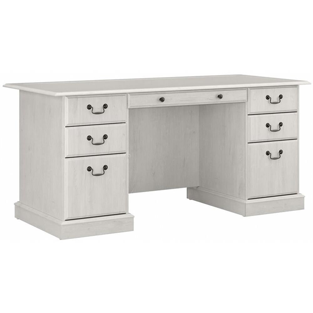 Pemberly Row Modern Executive Desk with Drawers in Linen White Oak ...