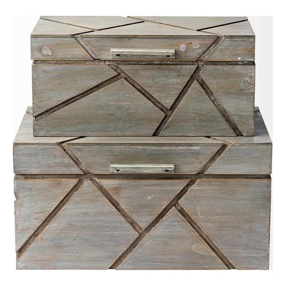 Pemberly Row Modern Farmhouse Set of Two Gray Wooden Nesting Boxes ...