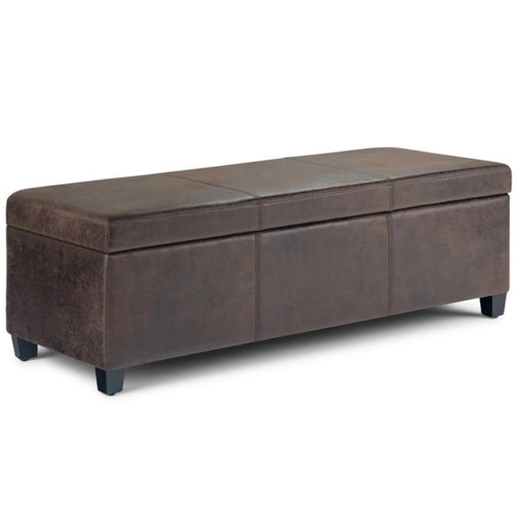 Pemberly Row Modern Faux Leather Storage Ottoman Bench in Brown ...