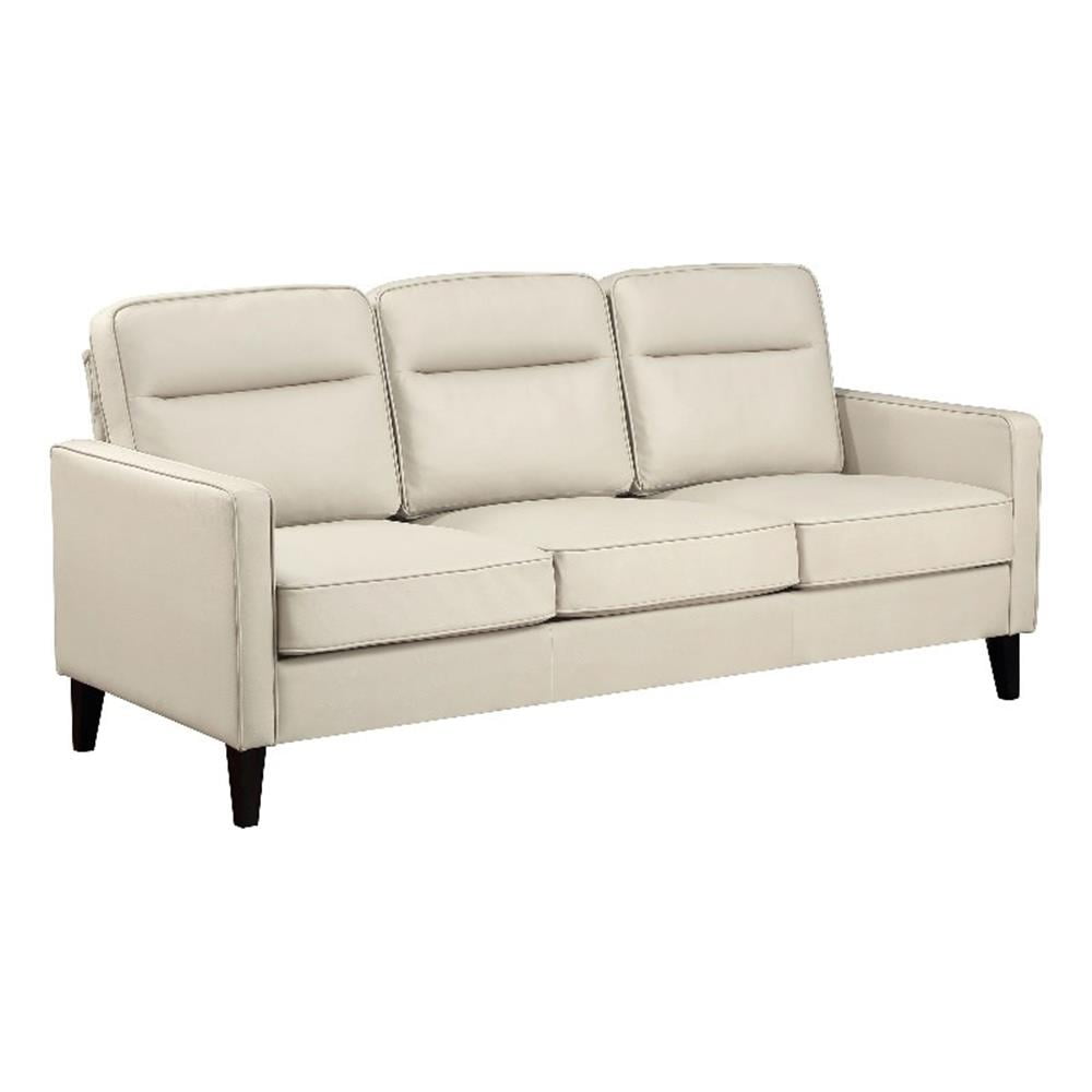 Pemberly Row Modern Faux Leather Upholstered Track Arms Sofa Ivory ...