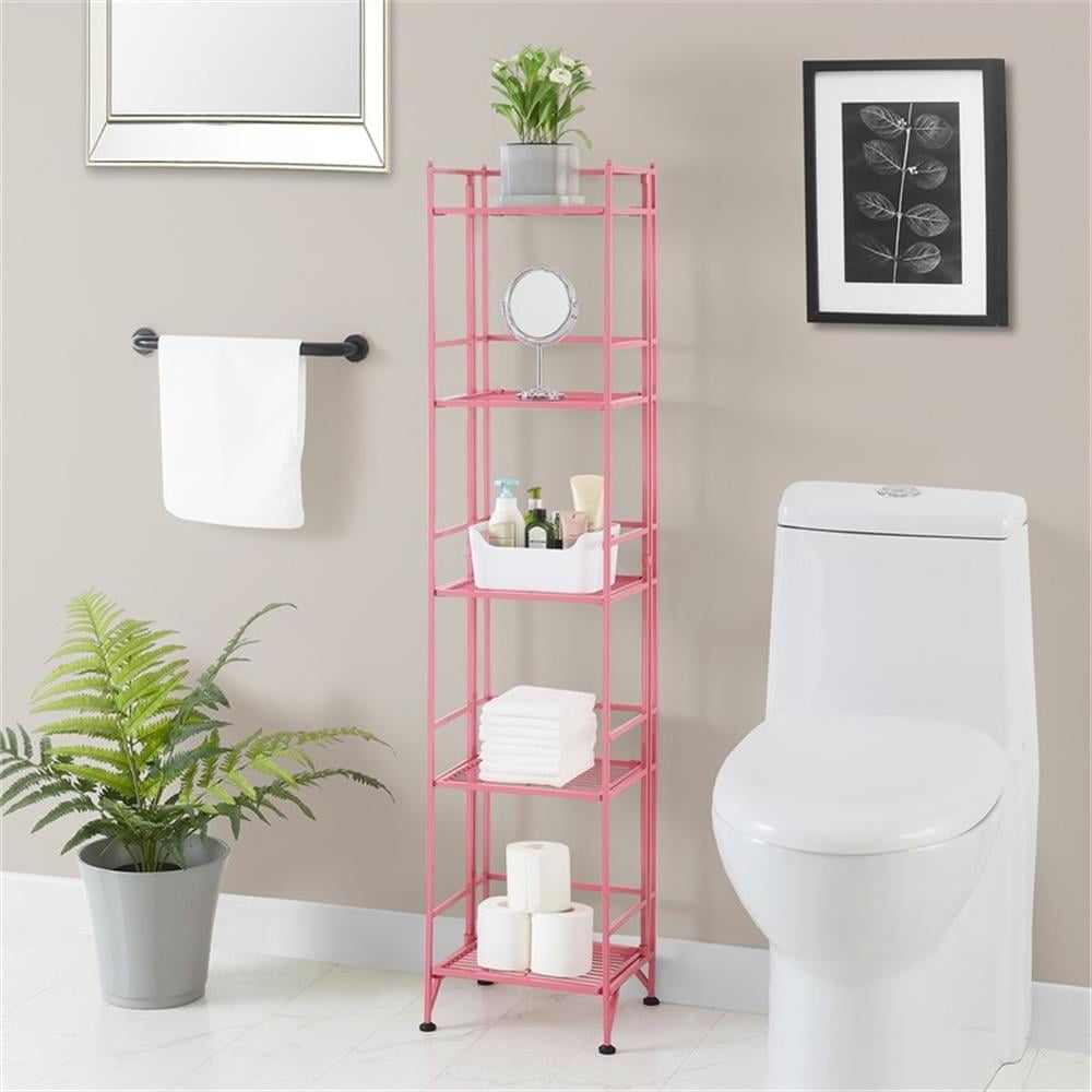 Pemberly Row Modern Five-Tier Folding Metal Shelf in Pink Finish ...
