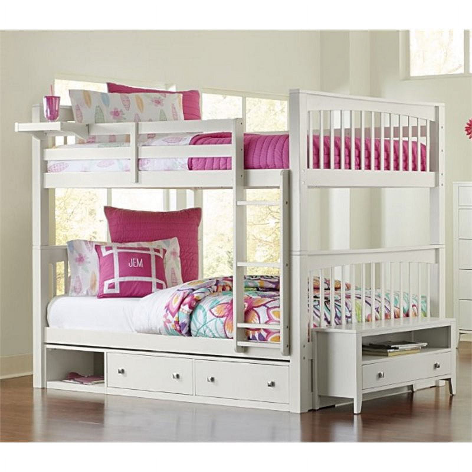 Pemberly Row Modern Full Over Full Storage Slat Bunk Bed in White ...