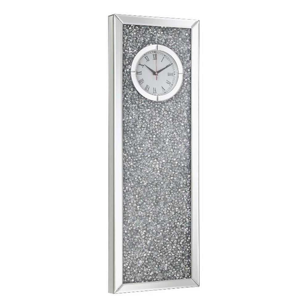 Pemberly Row Modern Glass Silver Finish Crystal Inlay Rectangle Clock ...