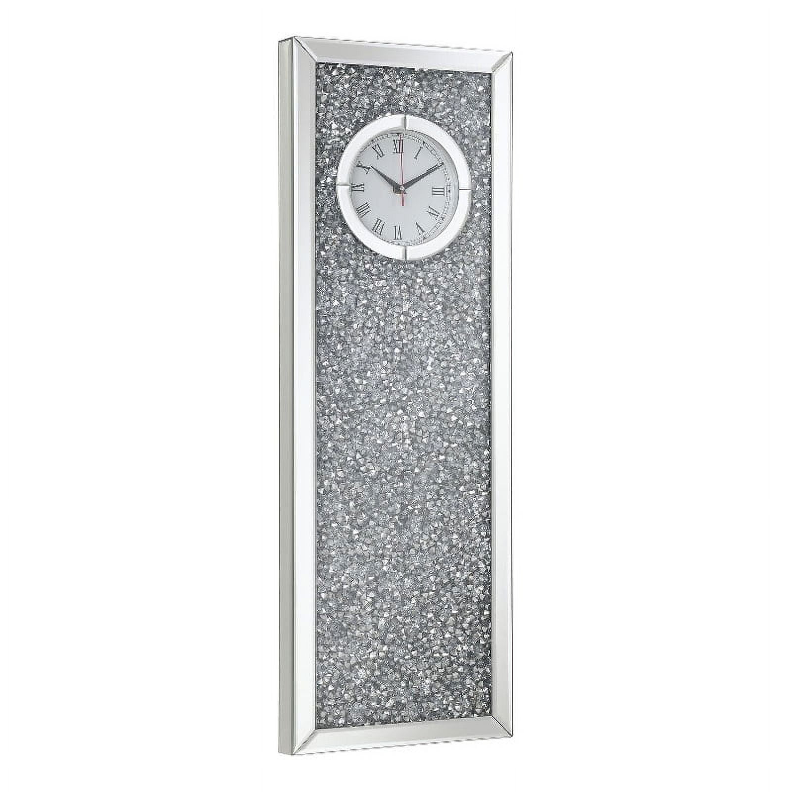 Pemberly Row Modern Glass Silver Finish Crystal Inlay Rectangle Clock ...