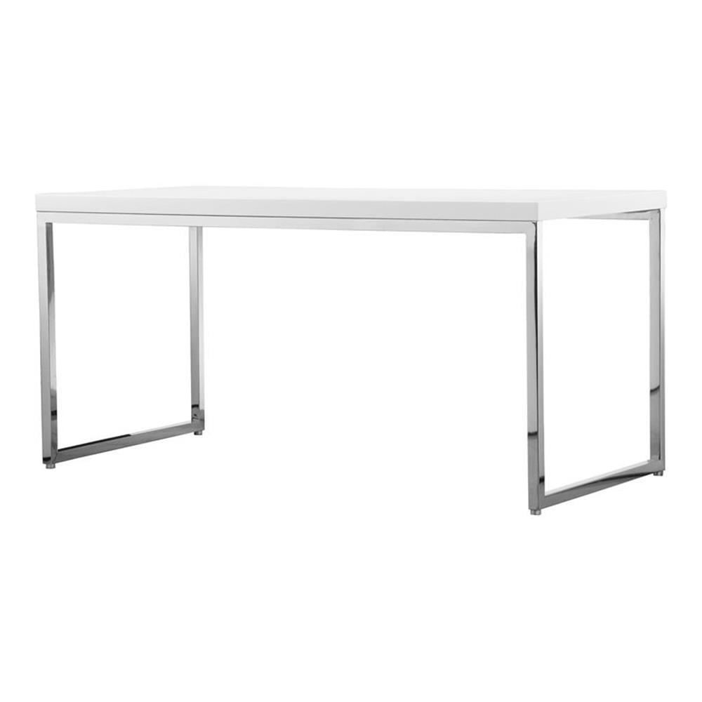 Pemberly Row Modern Gloss Lacquer & High Polished Steel Metal Desk in ...