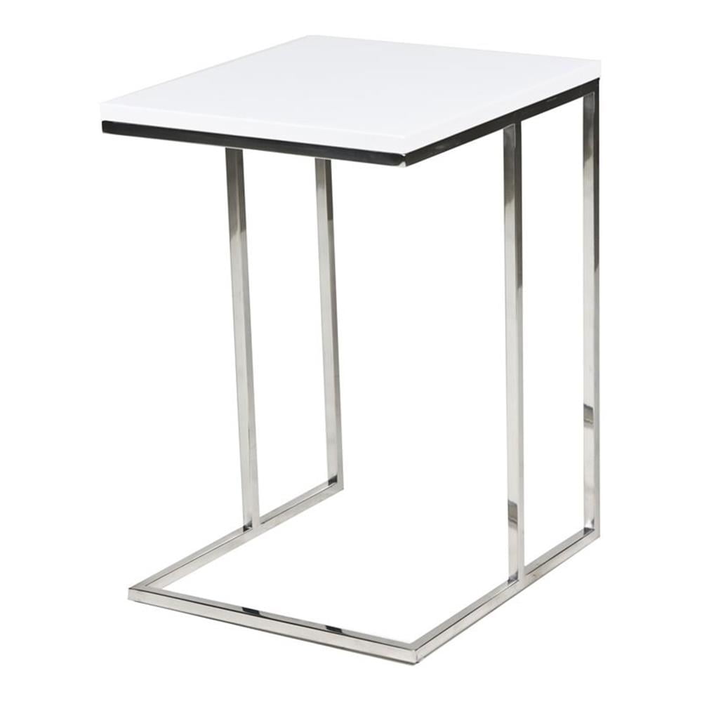 Pemberly Row Modern Gloss Lacquer & Polished Steel Metal Tray Table in ...