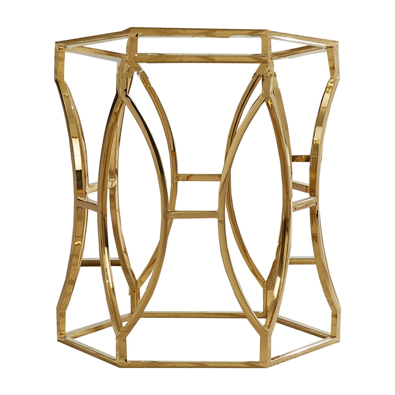 Pemberly Row Modern Gold Stainless Steel Round Dining Table Base ...
